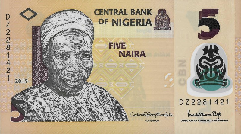 Nigeria S1Z11, 5 naira, replacement, 2019, P38, B234kz, UNC - Polymer ...